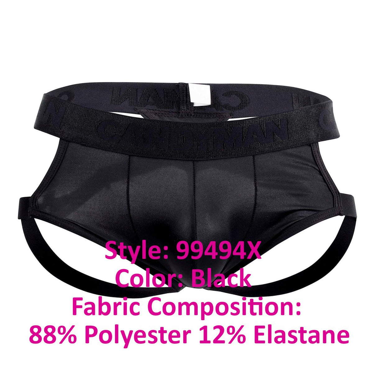 CandyMan 99494X G-String Jockstrap Black Plus Sizes